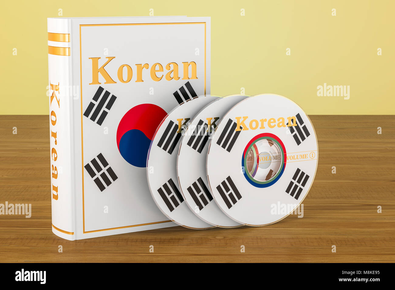Korean language textbook with flag of South Korea and CD discs on the ...