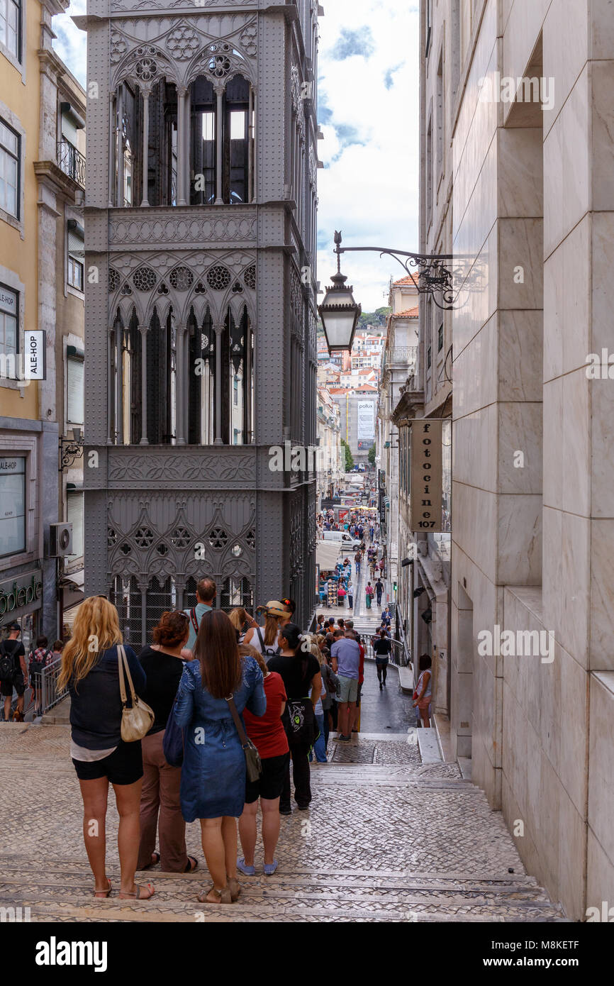Famous landmark Santa Justa Lift in the streets of Lisbon, Portugal ...