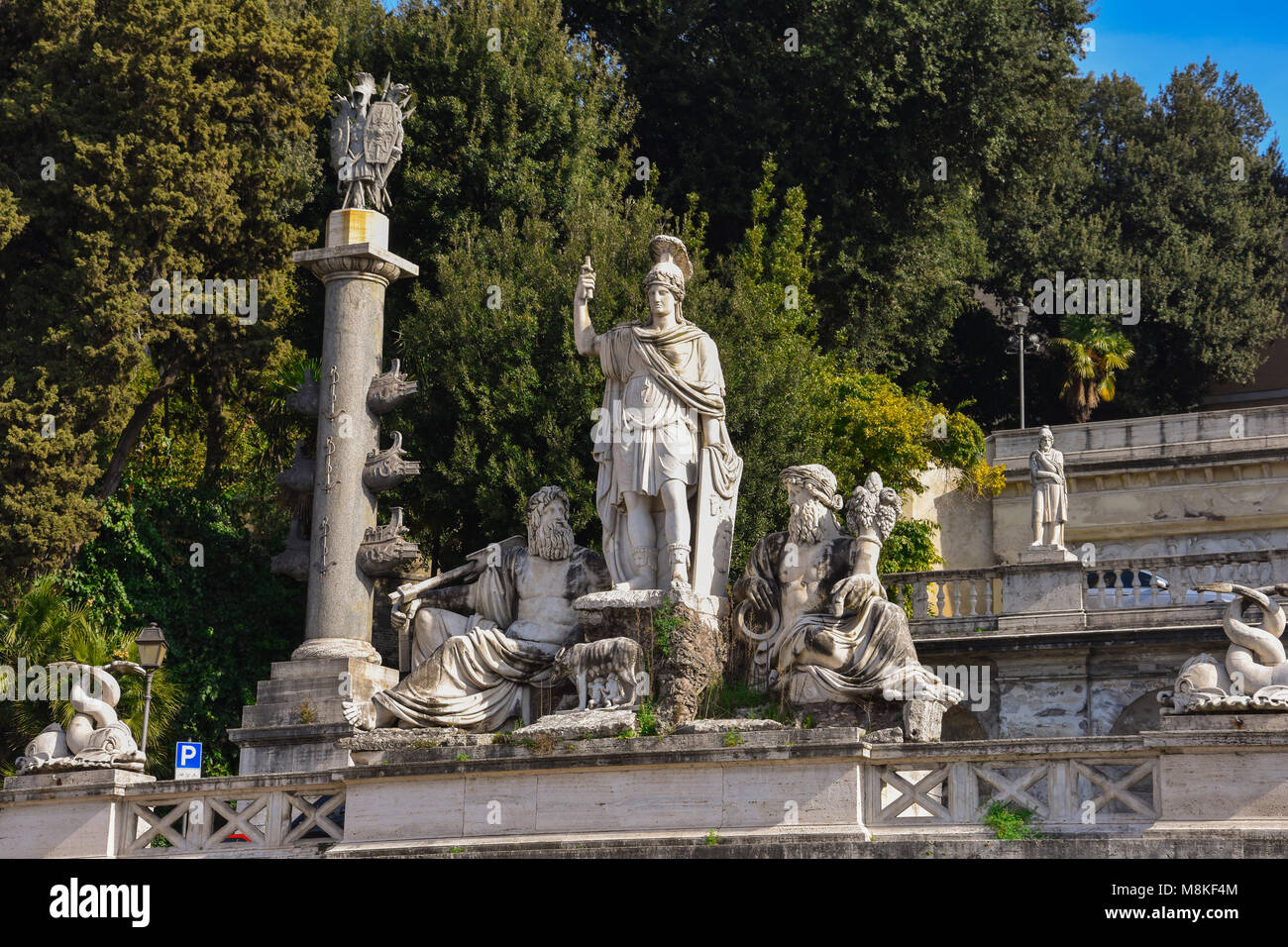 Rome, Italy. February 11, 2017. Sculpture at the Piazza del Popolo ...