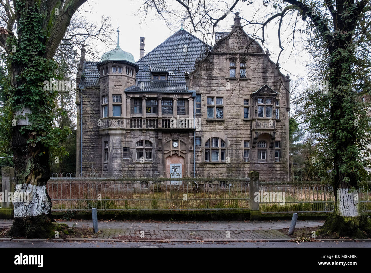Berlin,Grunewald, Old Stone historic building exterior with gable,green ...