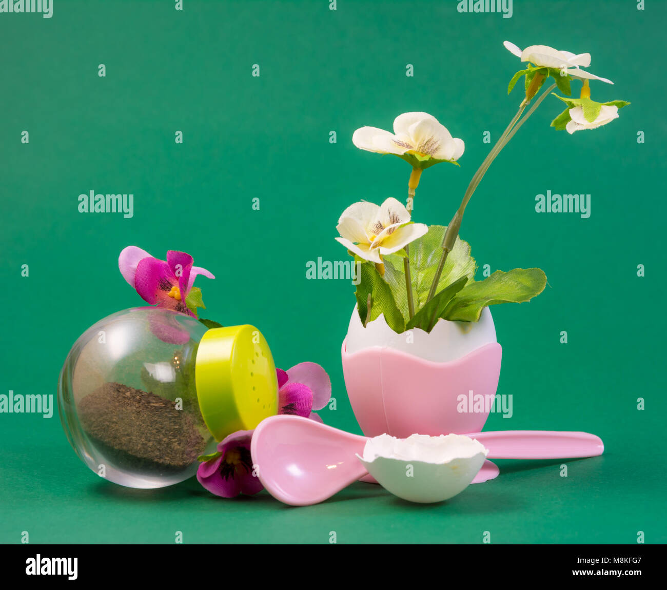 Spring still life with flower growing out of an eggshell Stock Photo ...