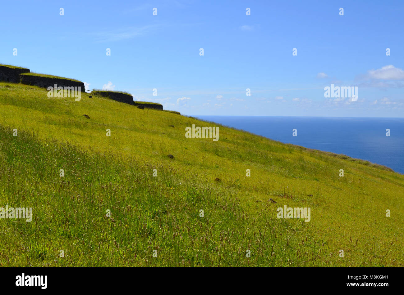 Orongo ceremonial village near the caldera of Rano Kao volcano, Rapa ...