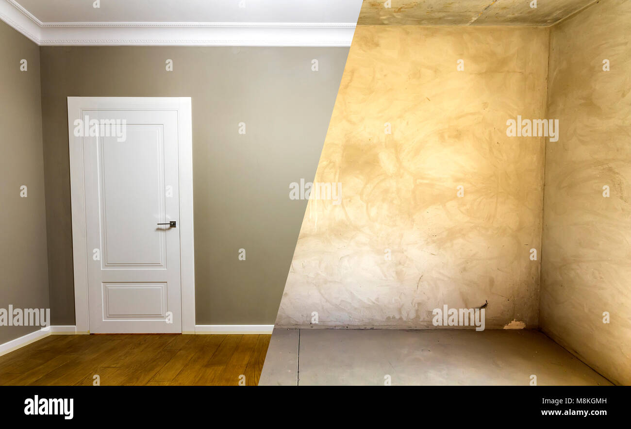 Comparison of a room in an apartment before and after renovation. New ...