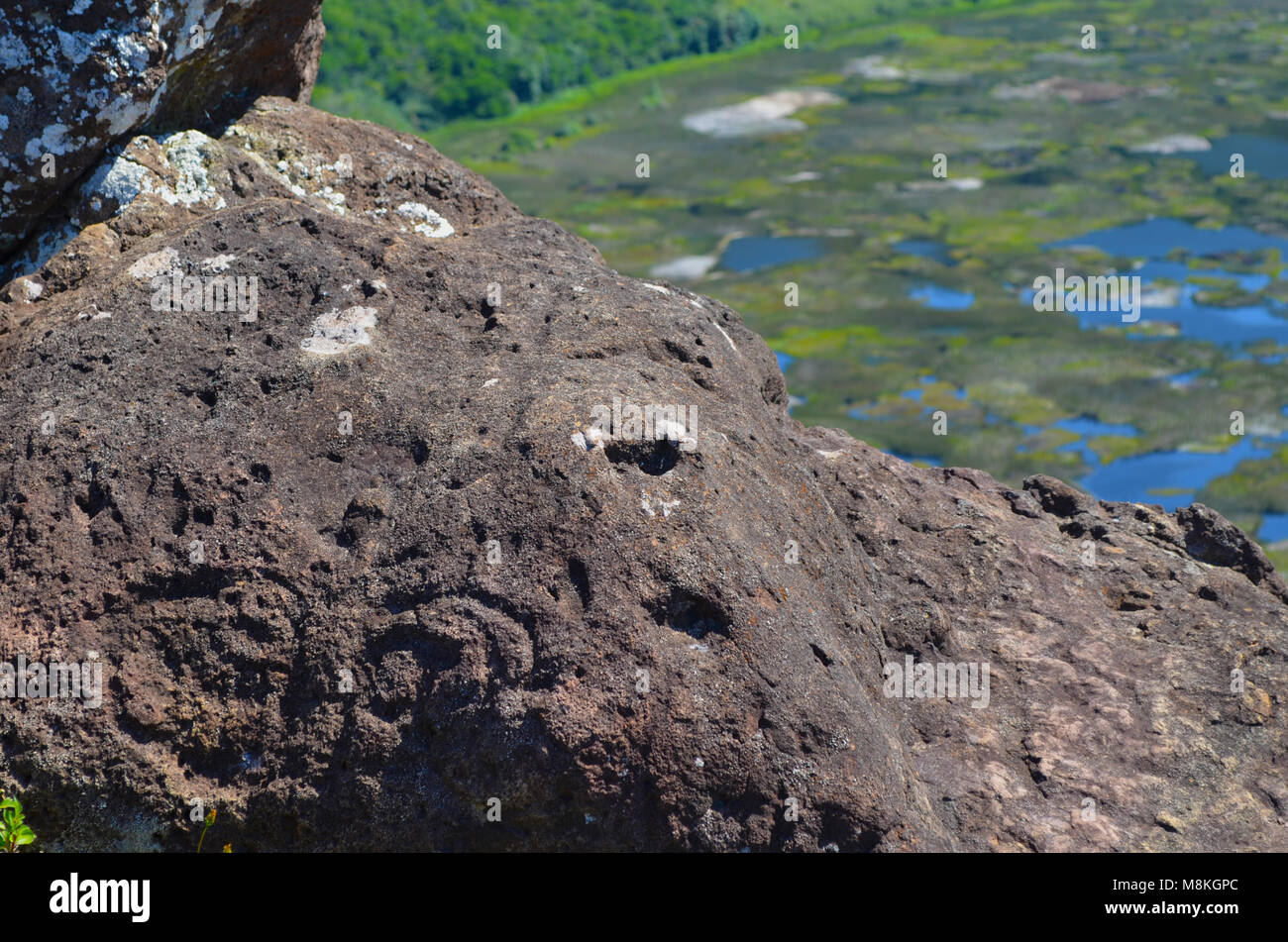 Orongo ceremonial village near the caldera of Rano Kao volcano, Rapa ...