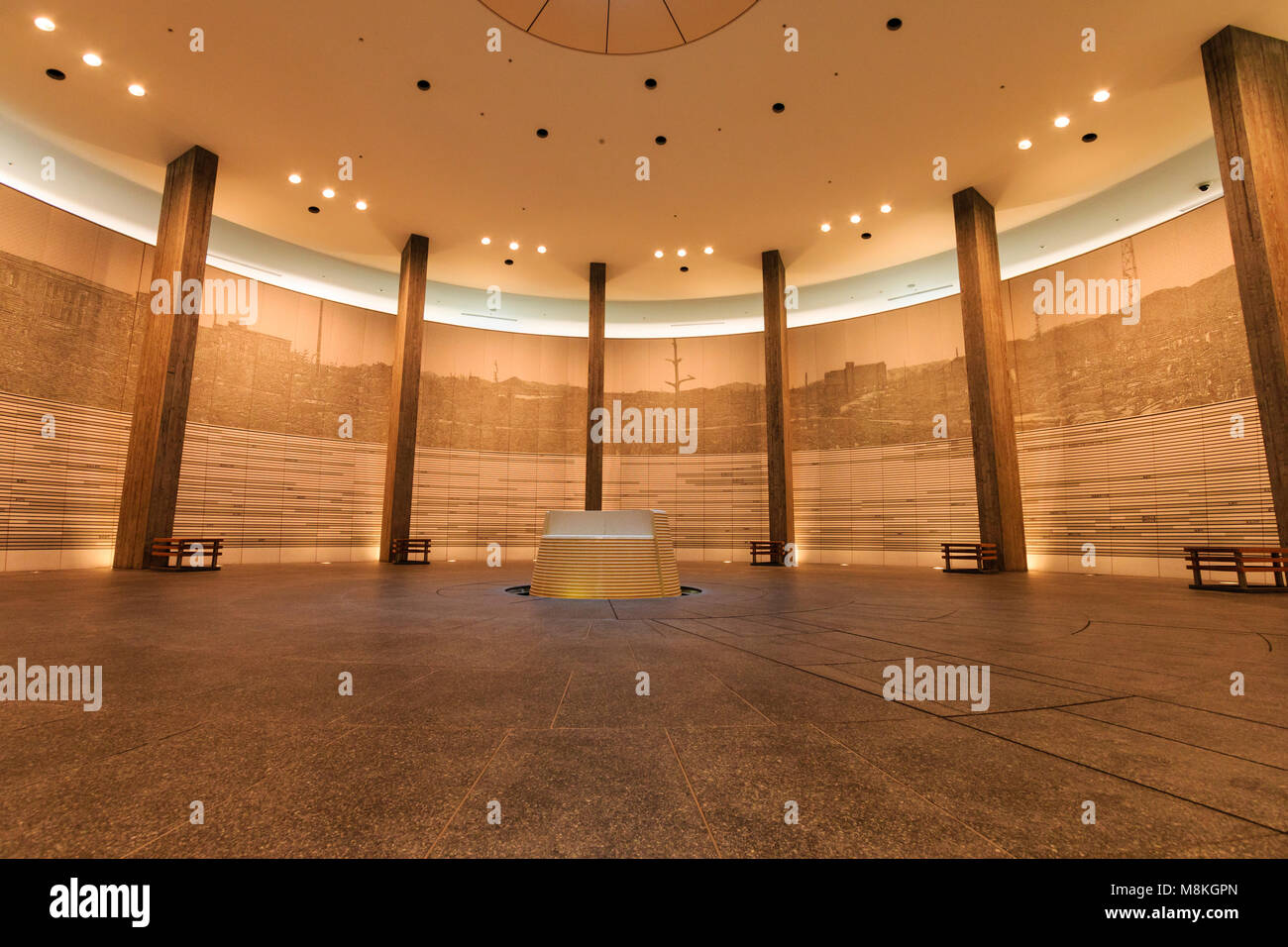 Japan, Hiroshima. The National Peace Memorial Hall, interior. Mural and ...