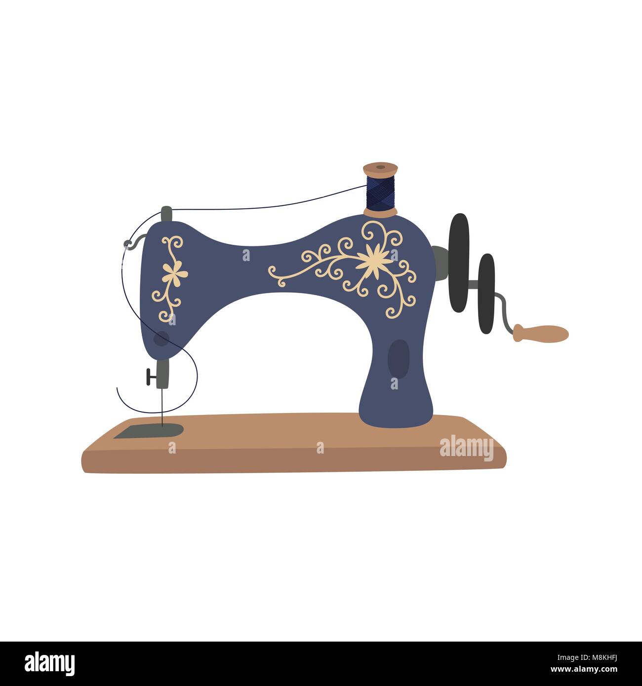 Vintage Sewing Machine With Blue Spool Thread Equipment For Sew Vogue