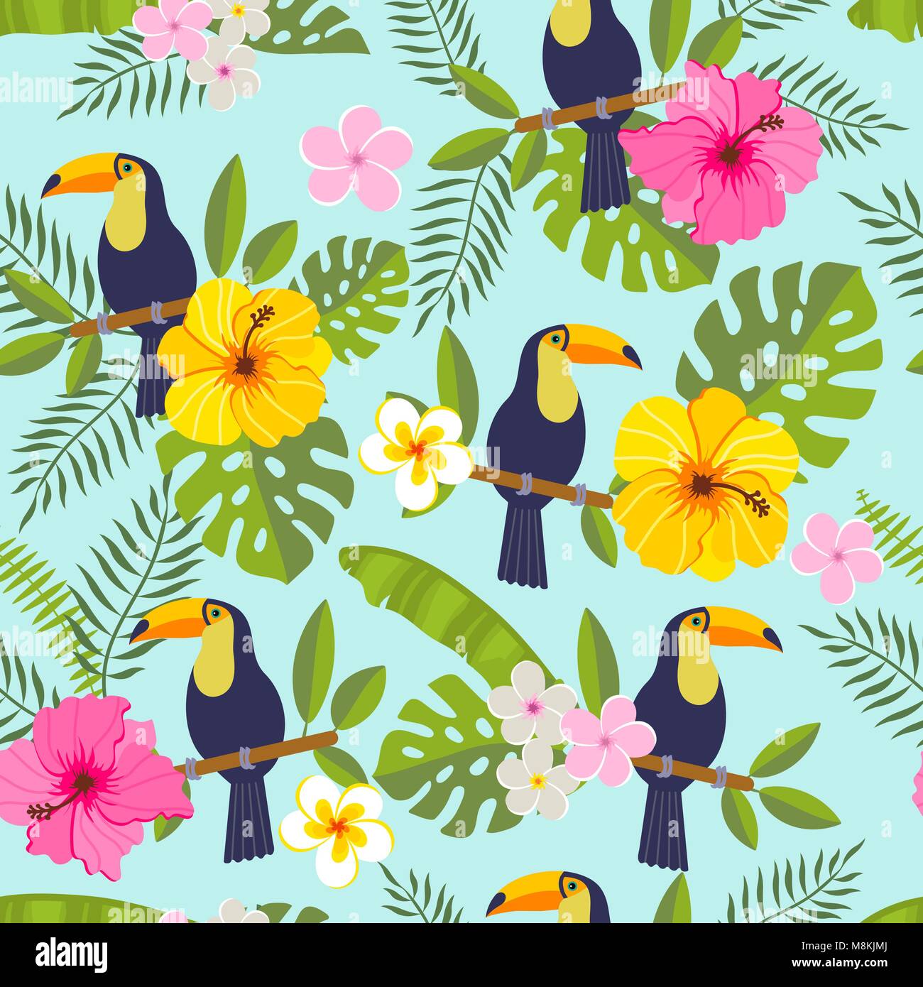 Tropic leaves flower birds Stock Vector Images - Alamy