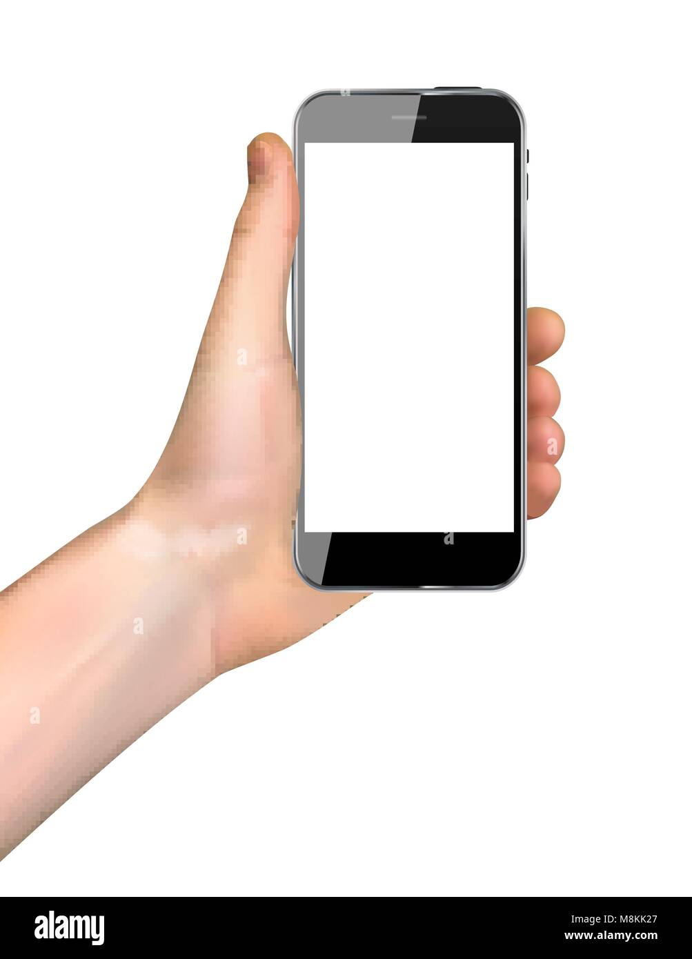 Realistic Hand holding mobile phone isolated on white background ...