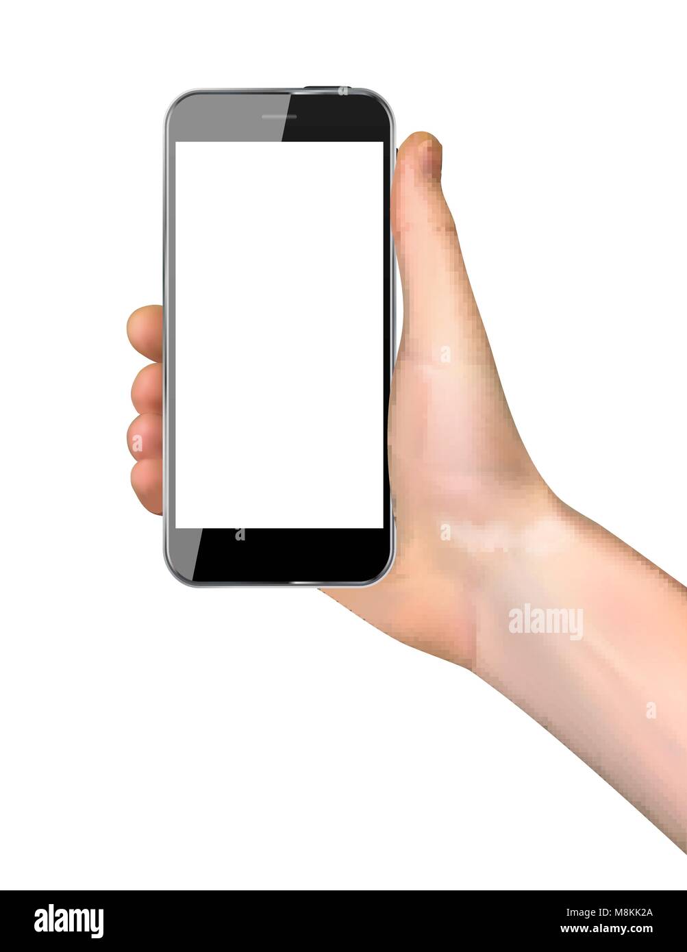 Realistic Hand holding mobile phone isolated on white background ...