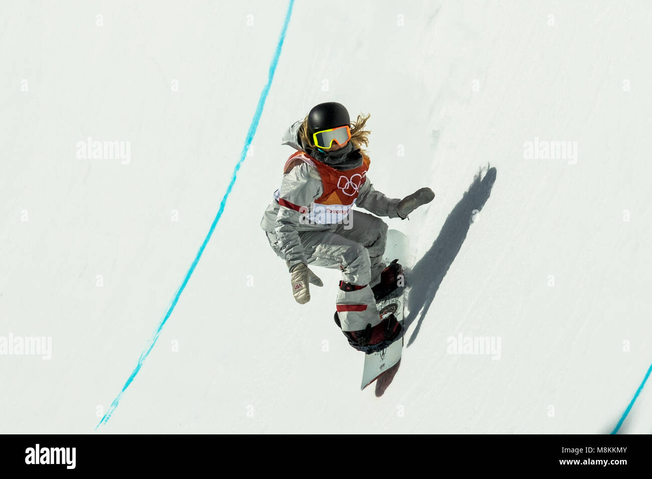 Chloe Kim (USA) gold medal winner competing in the Snowboard Ladies ...