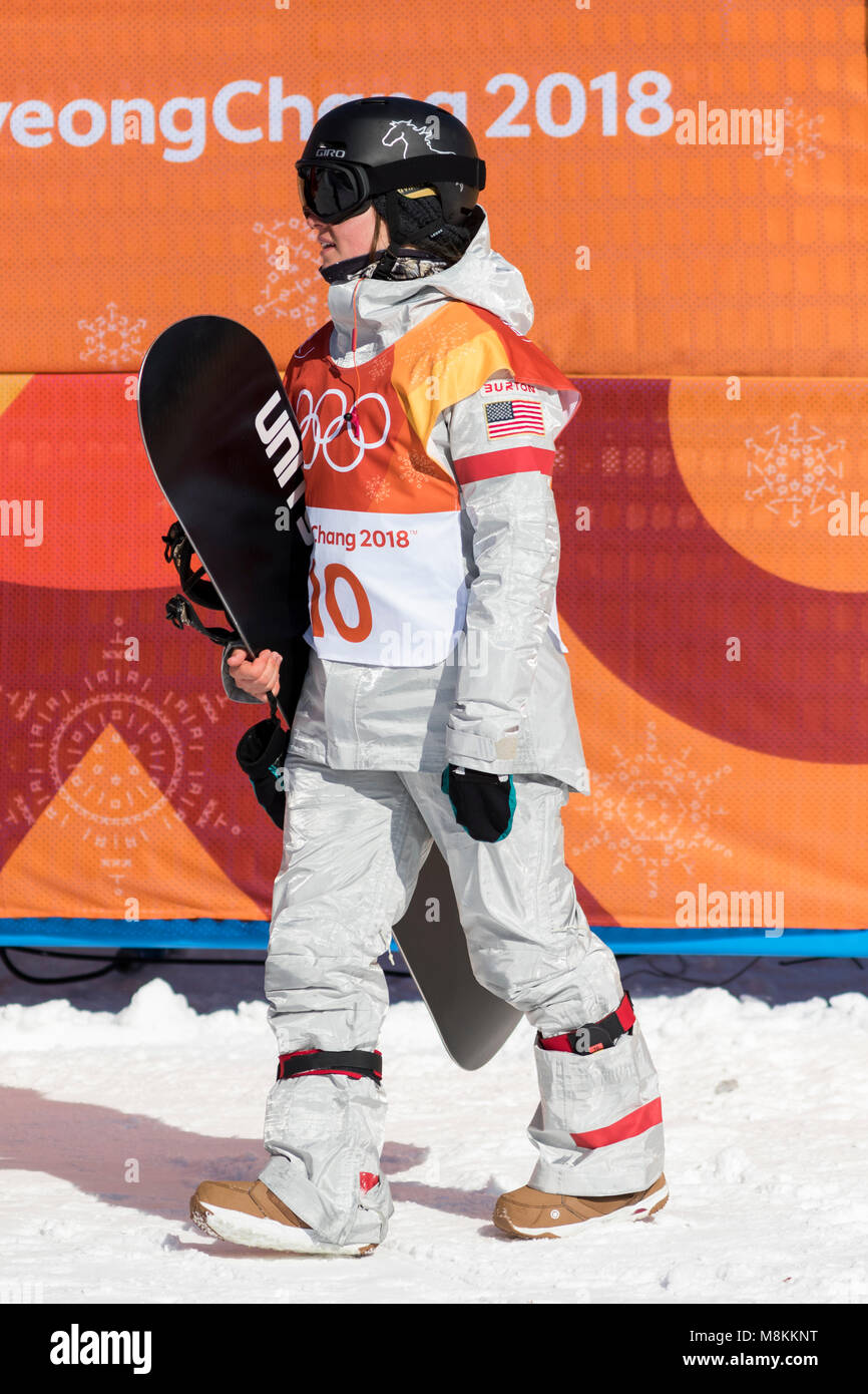 Arielle Gold (USA) bronze medal winner competing in the Snowboard ...
