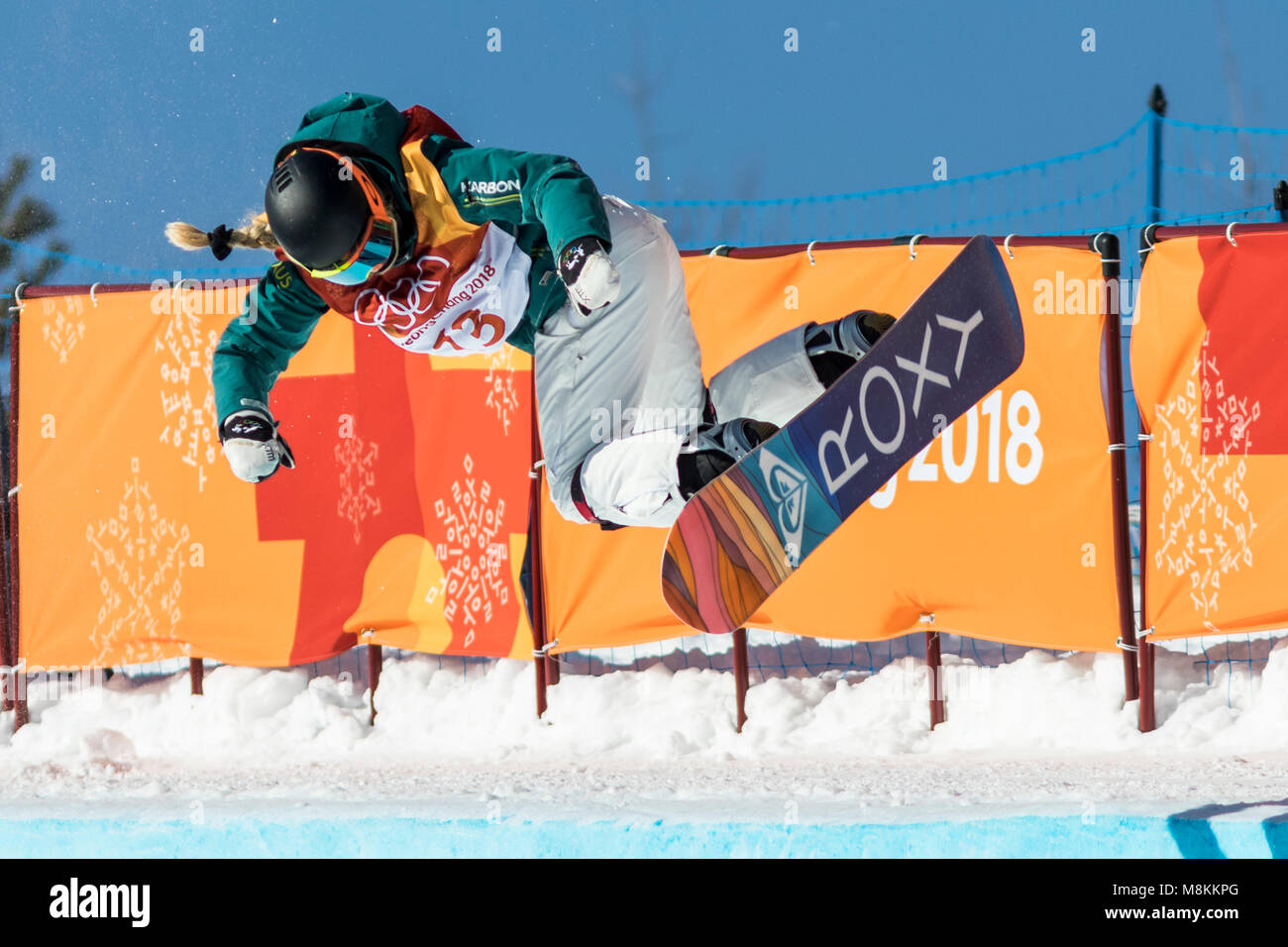 Emily Arthur (AUS) competing in the Snowboard Ladies Halfpipe at the ...