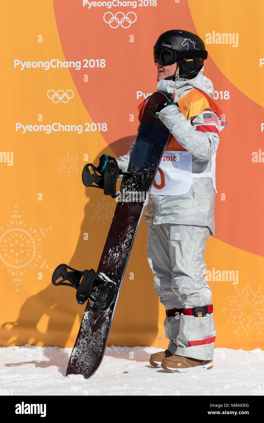 Arielle Gold (USA) bronze medal winner competing in the Snowboard ...