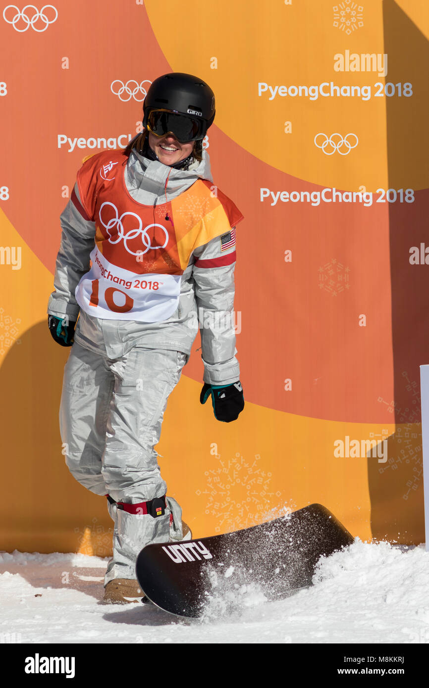 Arielle Gold (USA) bronze medal winner competing in the Snowboard ...