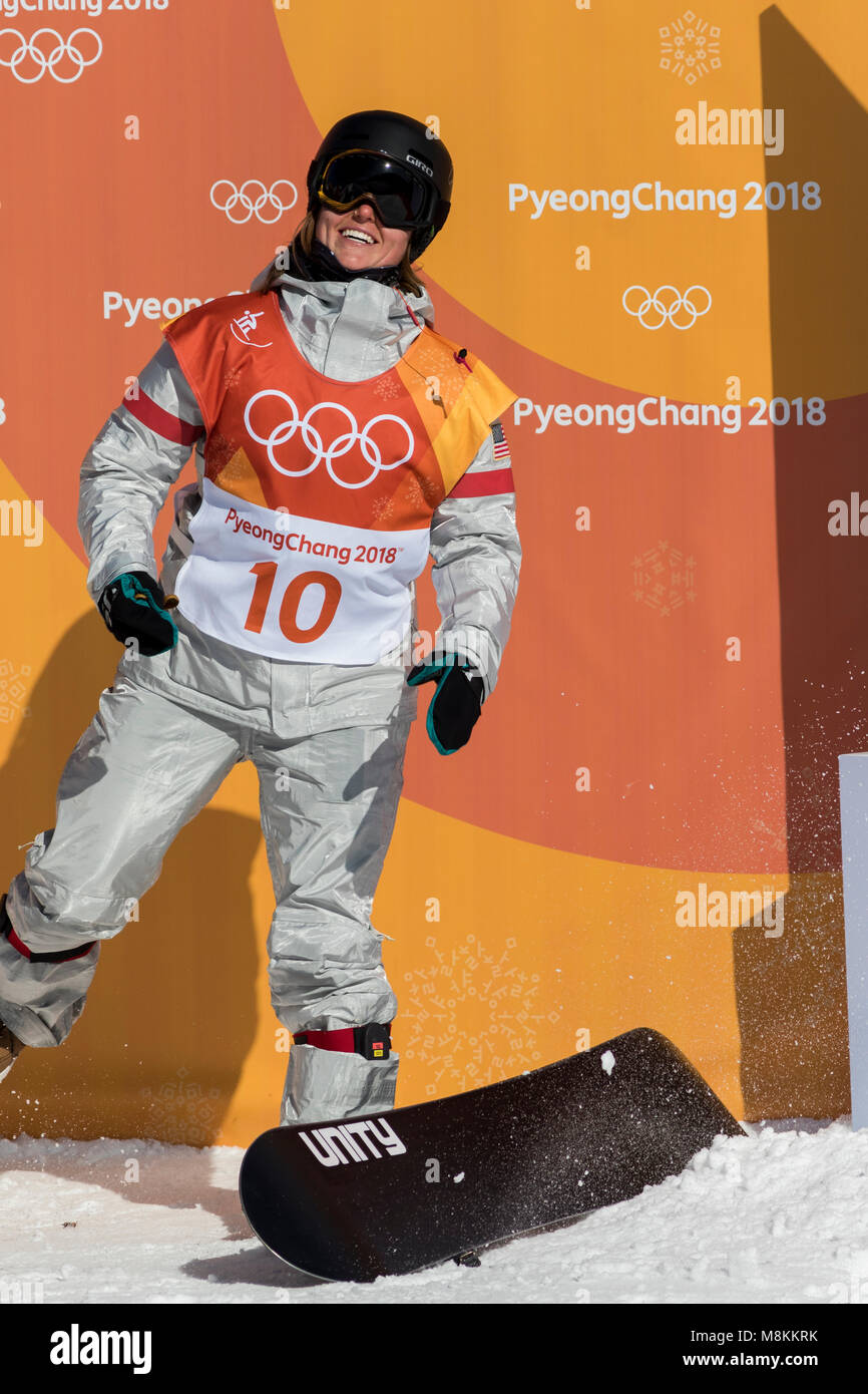 Arielle Gold (USA) bronze medal winner competing in the Snowboard ...