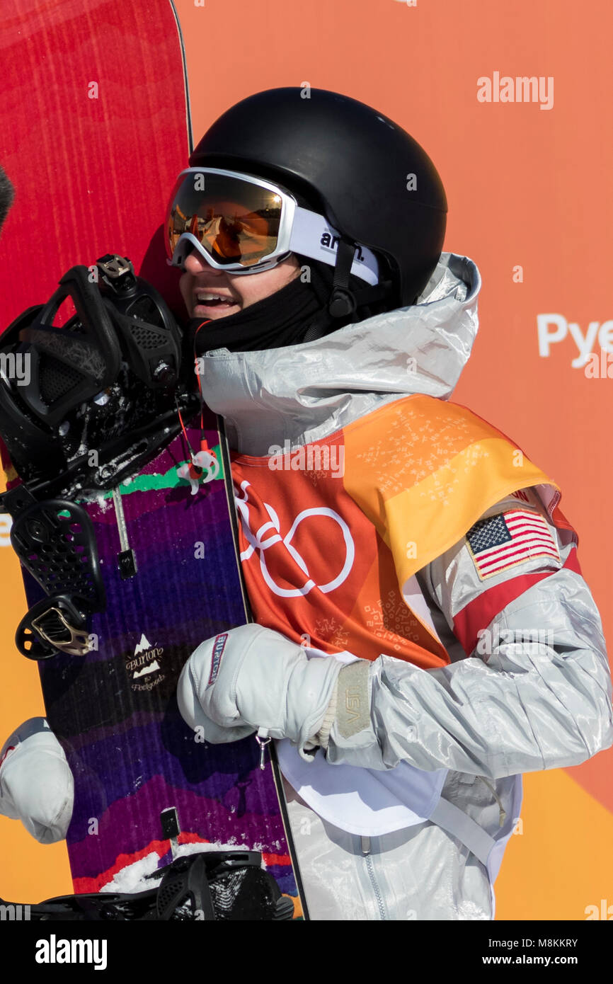 Kelly Clark (USA) competing in the Snowboard Ladies Halfpipe finals at ...