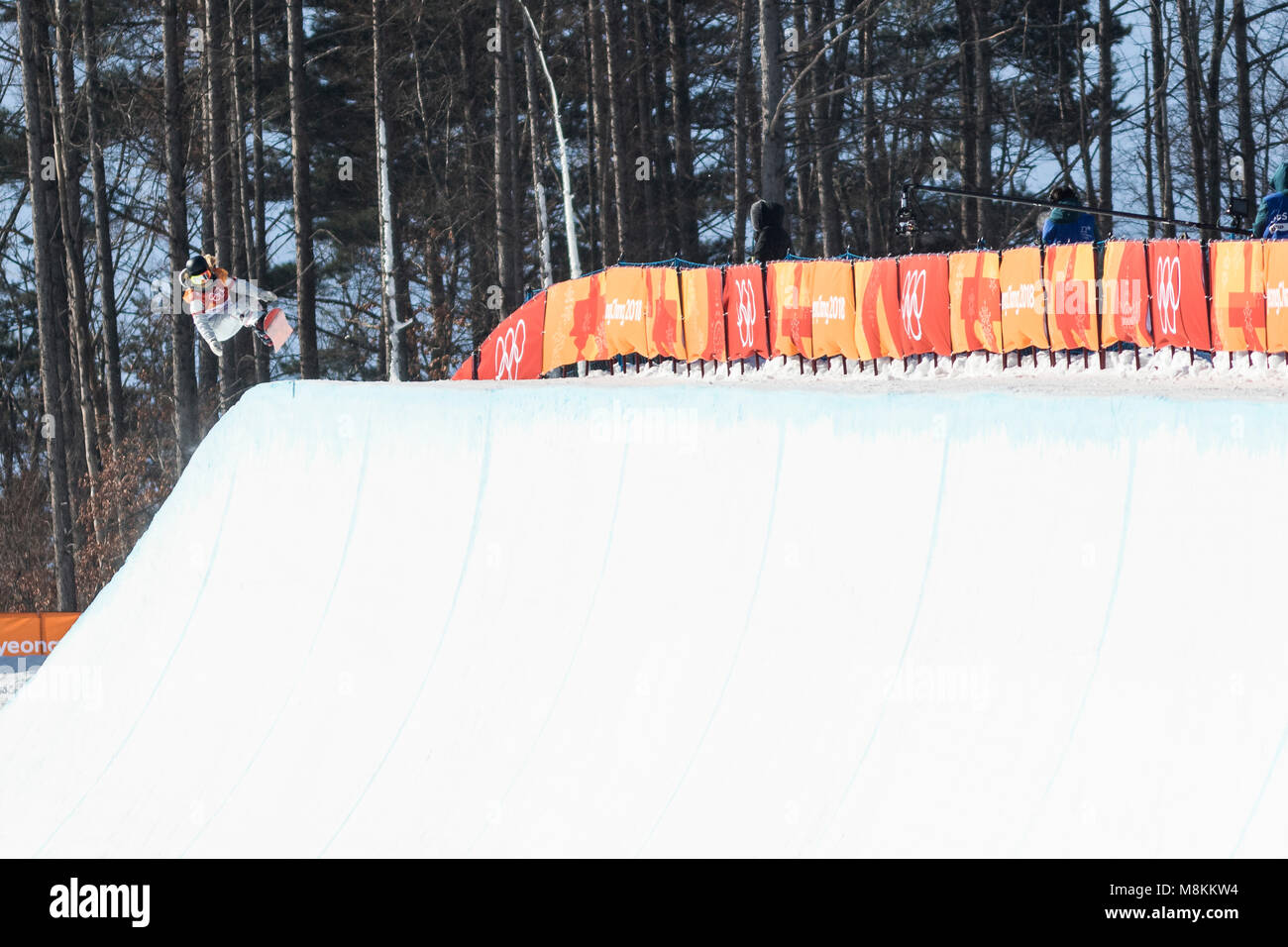 Chloe Kim (USA) gold medal winner competing in the Snowboard Ladies ...