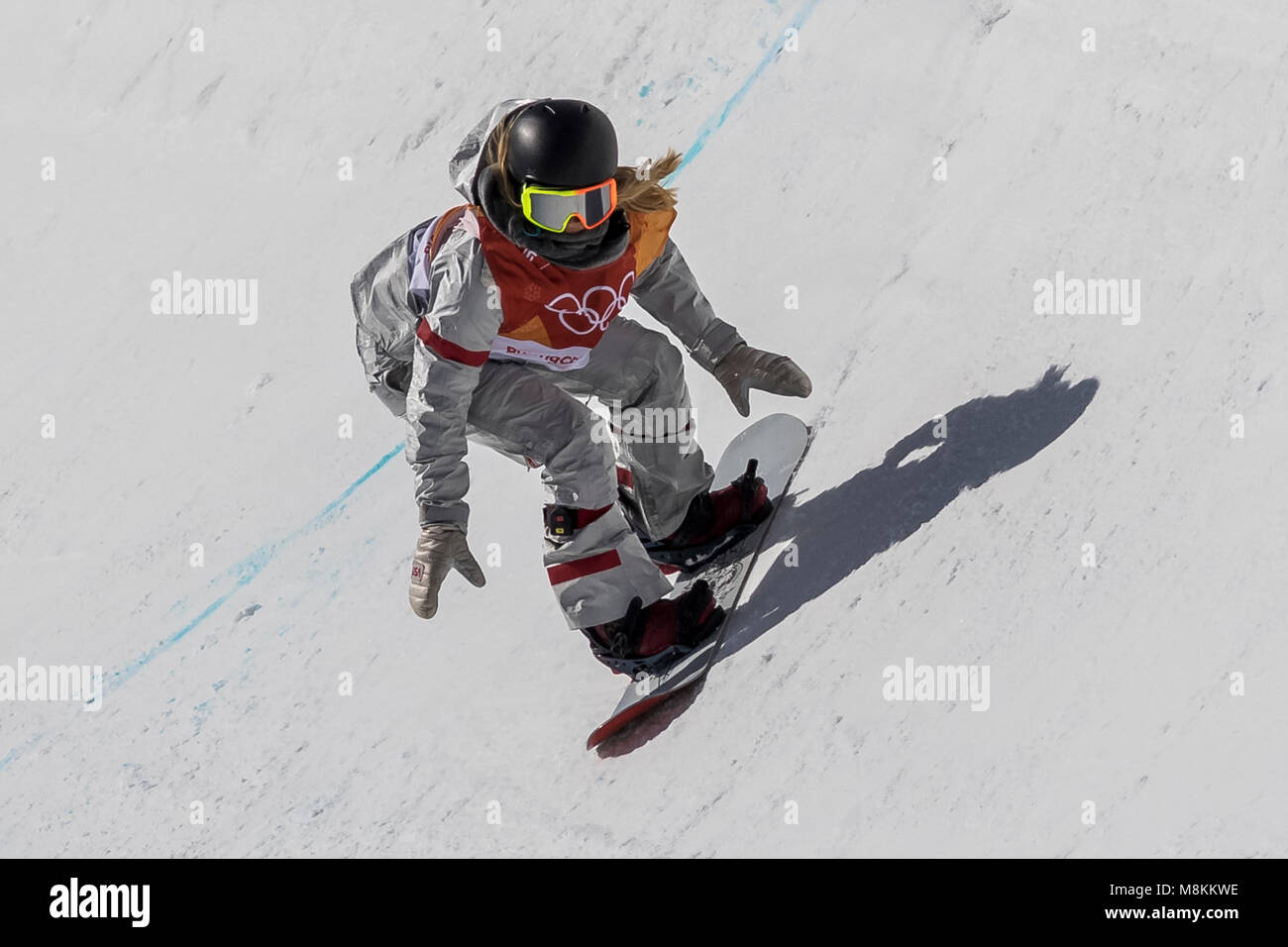 Chloe Kim (USA) gold medal winner competing in the Snowboard Ladies ...