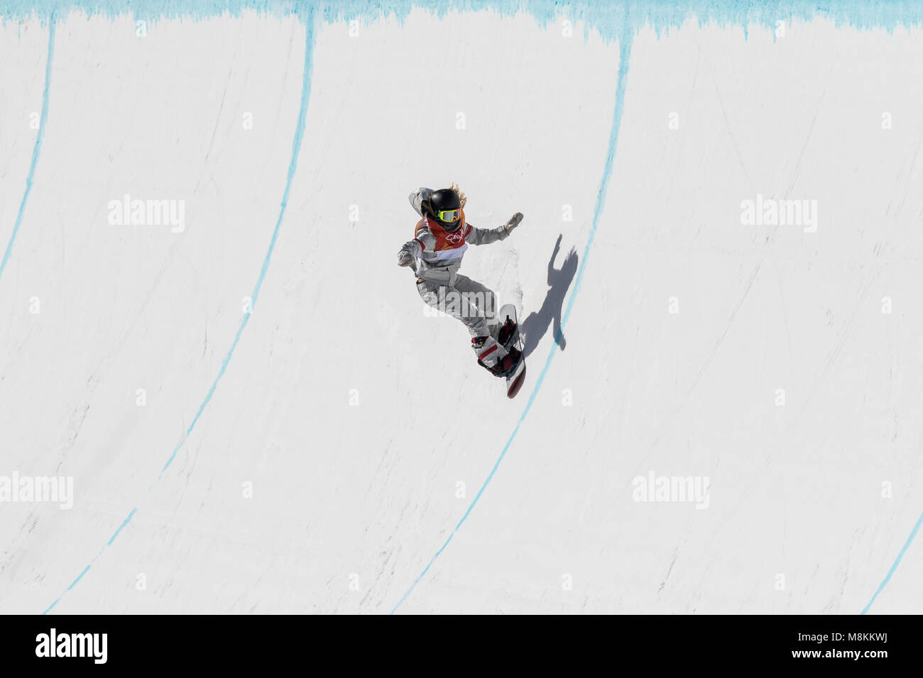 Chloe Kim (USA) gold medal winner competing in the Snowboard Ladies ...