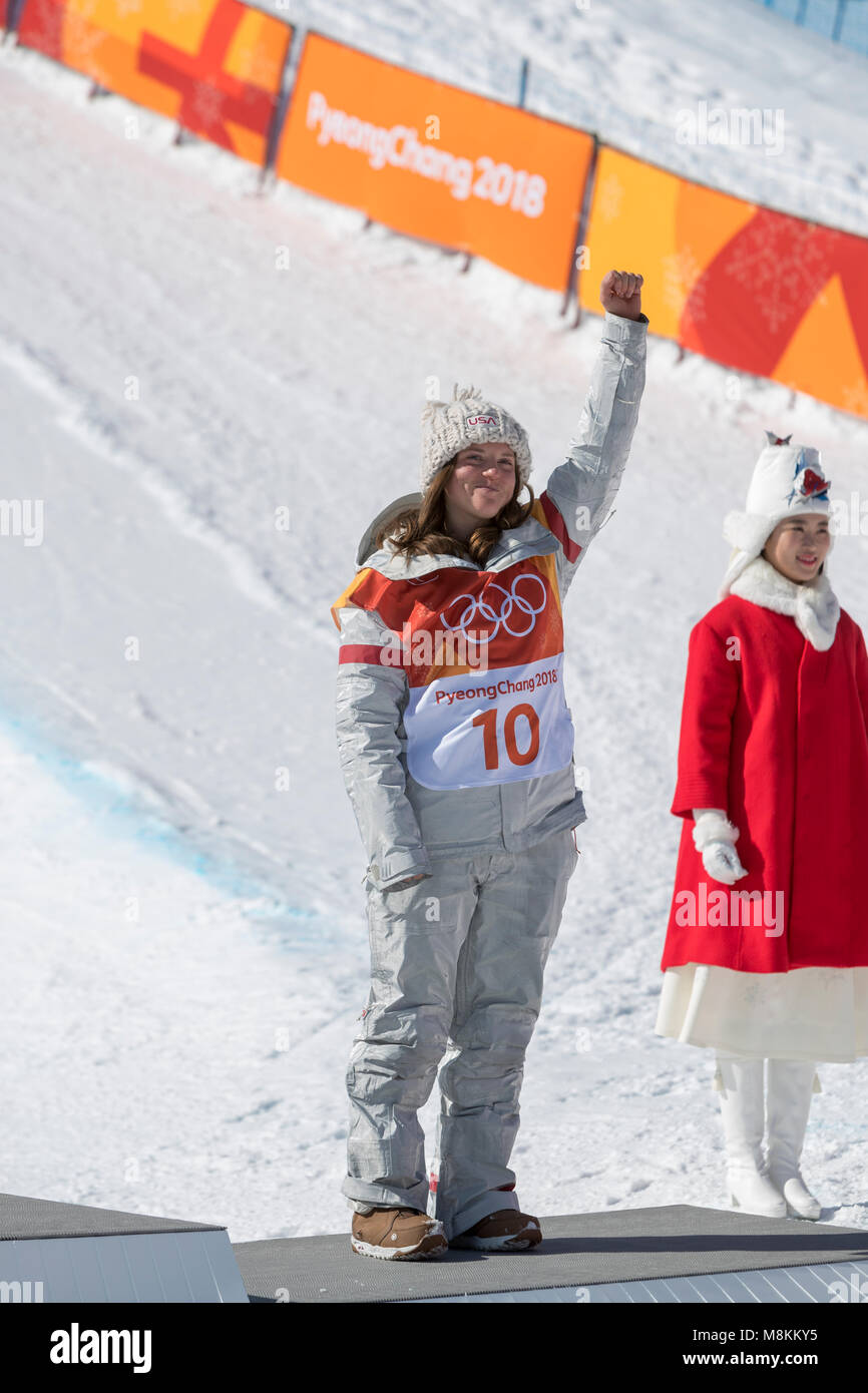 Arielle Gold (USA) wins the bronze medal in the Ladies Snowboarding ...
