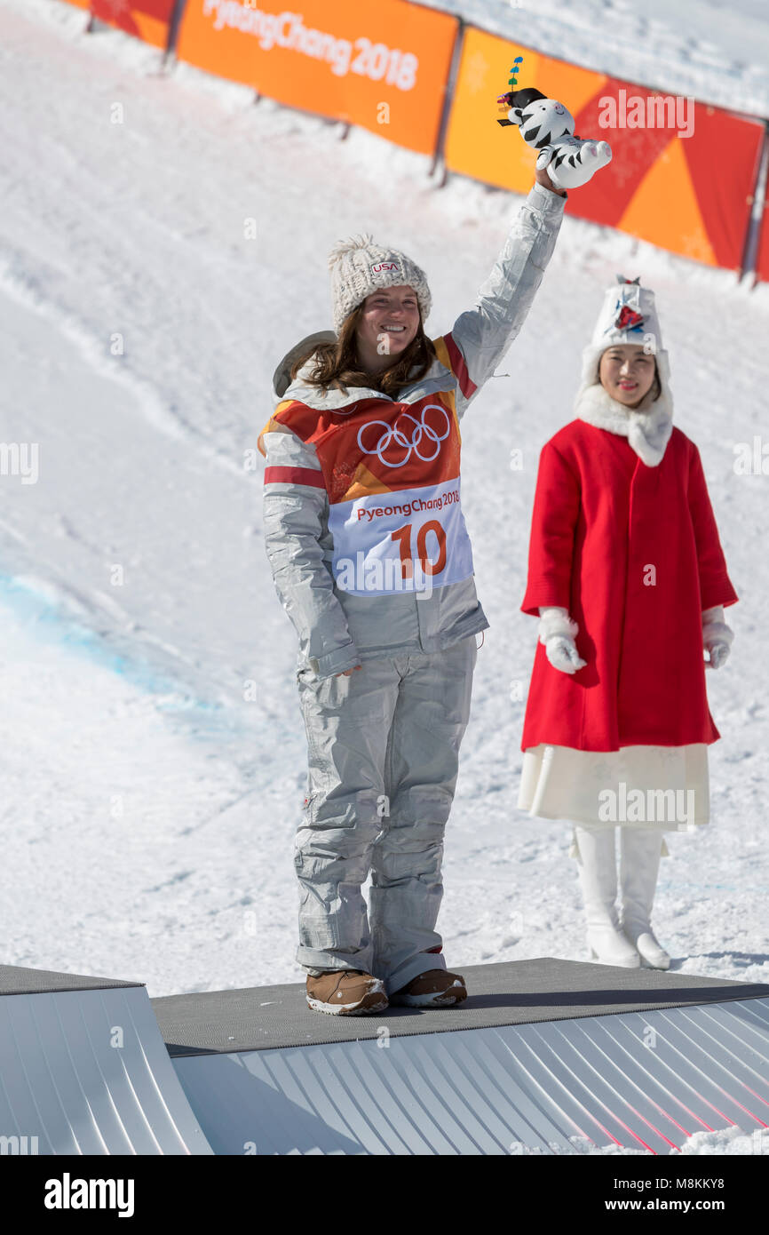 Arielle Gold (USA) wins the bronze medal in the Ladies Snowboarding ...