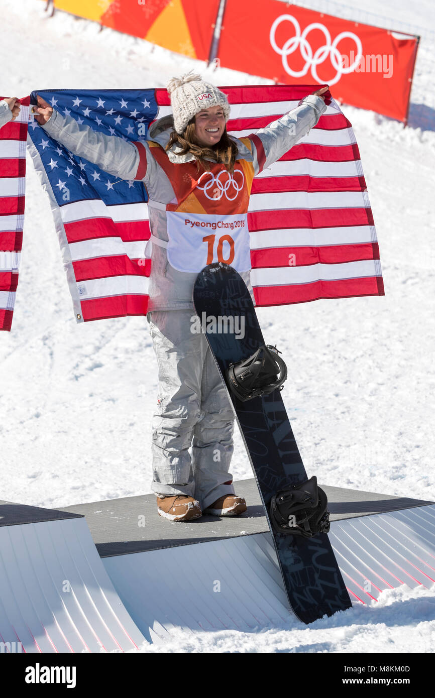 Arielle Gold (USA) wins the bronze medal in the Ladies Snowboarding ...