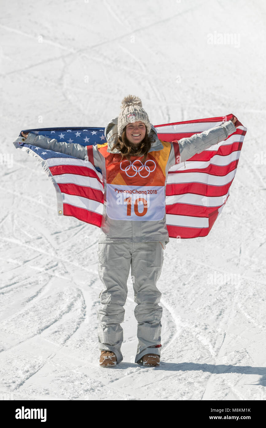 Arielle Gold (USA) wins the bronze medal in the Ladies Snowboarding ...