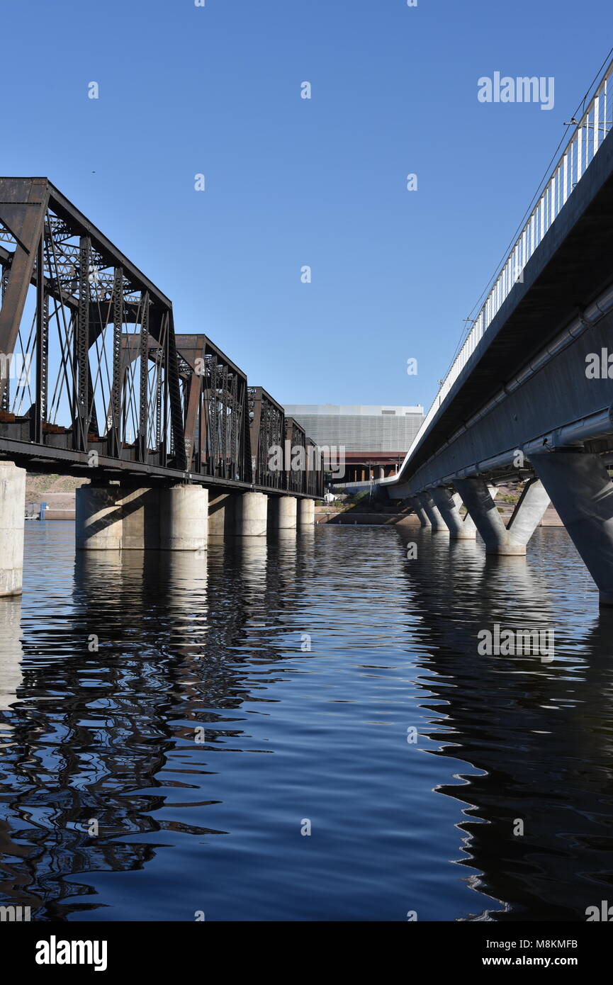 Railway bridge and Light Rail bridge across the Salt River connecting ...