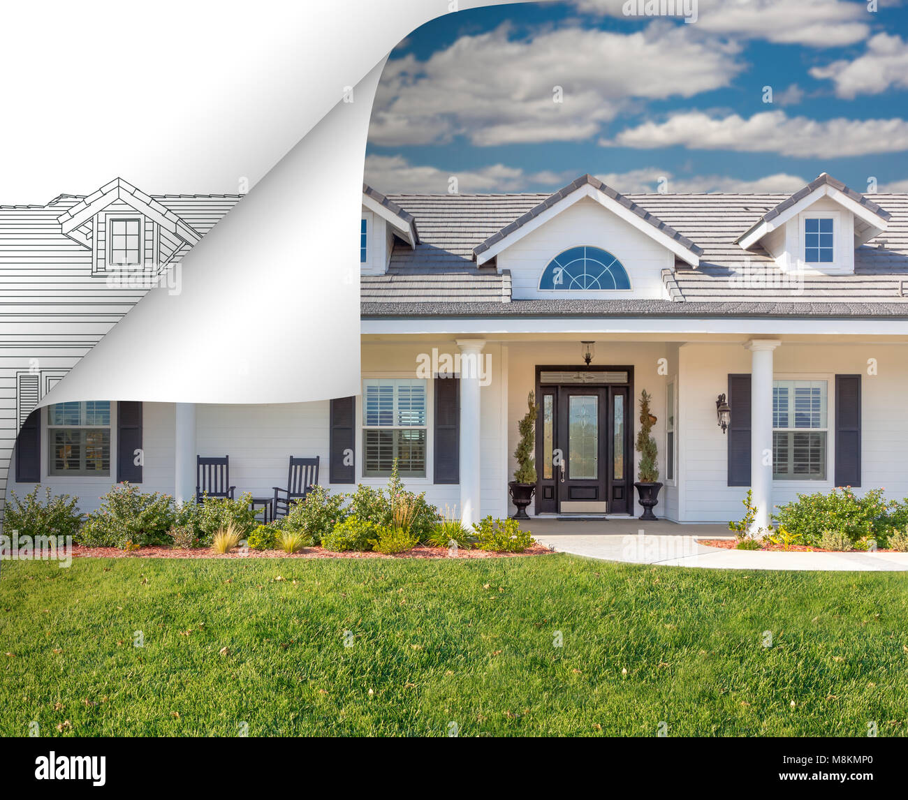 House Photo Page Corner Flipping with Drawing Behind Stock Photo - Alamy