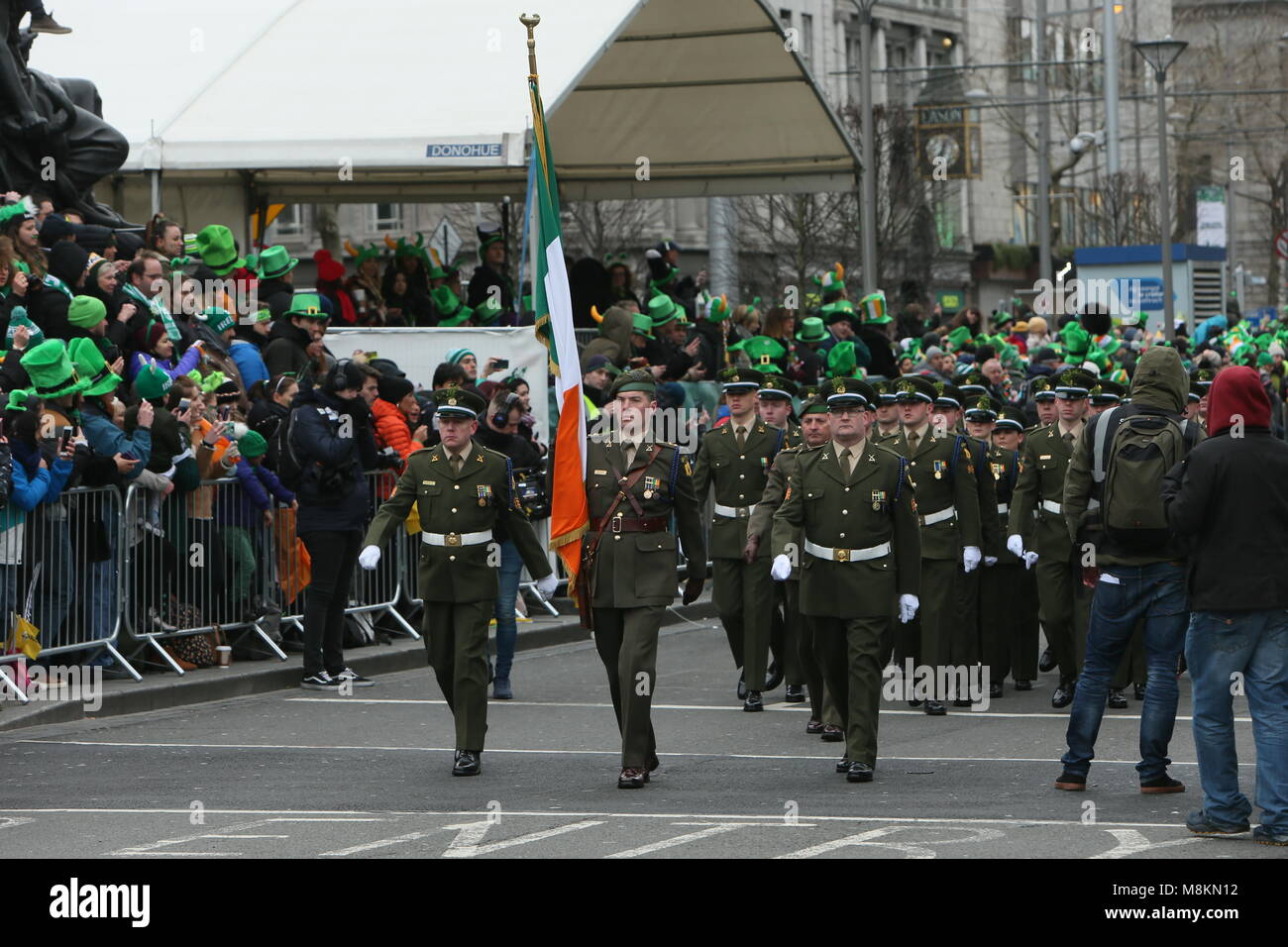 Irish Army Officers march on O'Connell Street. Image from Dublin city ...