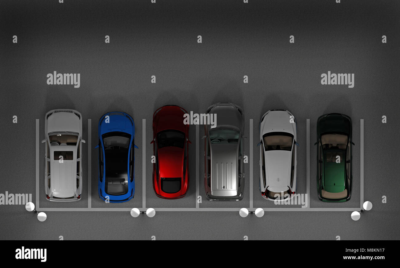 row parking night top view. 3d rendering Stock Photo - Alamy