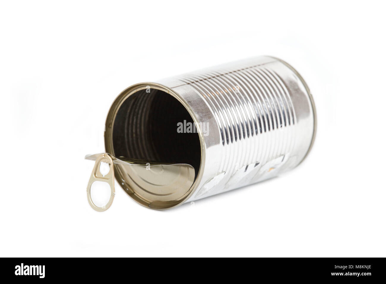 empty tin can on its side with isolated white background Stock Photo ...