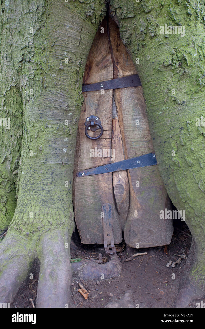 Hobbit door in side tree stump Stock Photo - Alamy