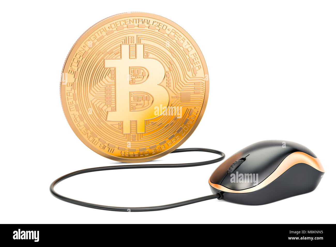 Bitcoin with computer mouse. Mining concept, 3D illustration Stock ...