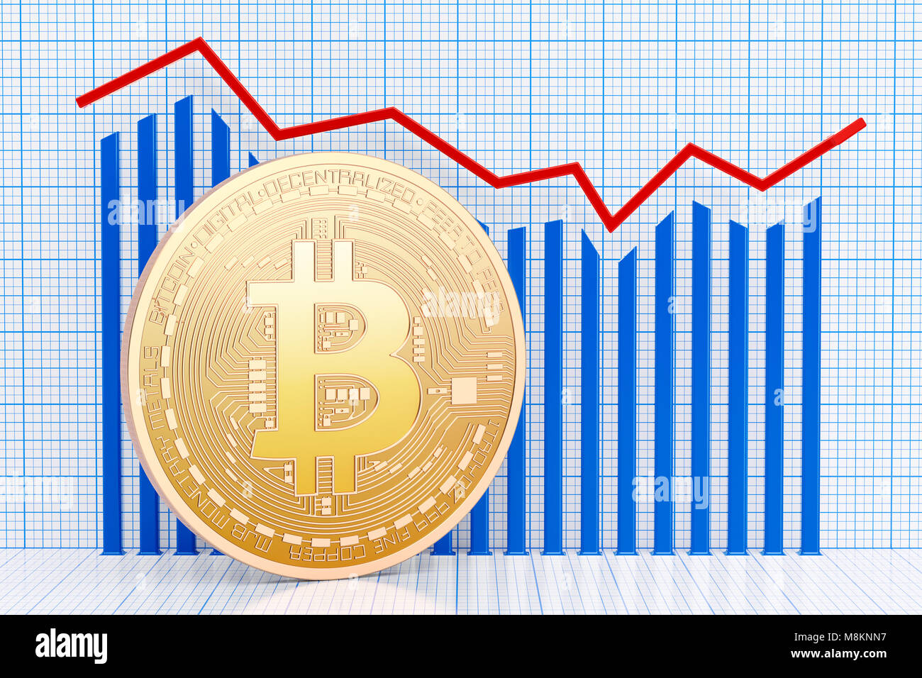Bitcoin with growing chart. 3D rendering isolated on white background ...