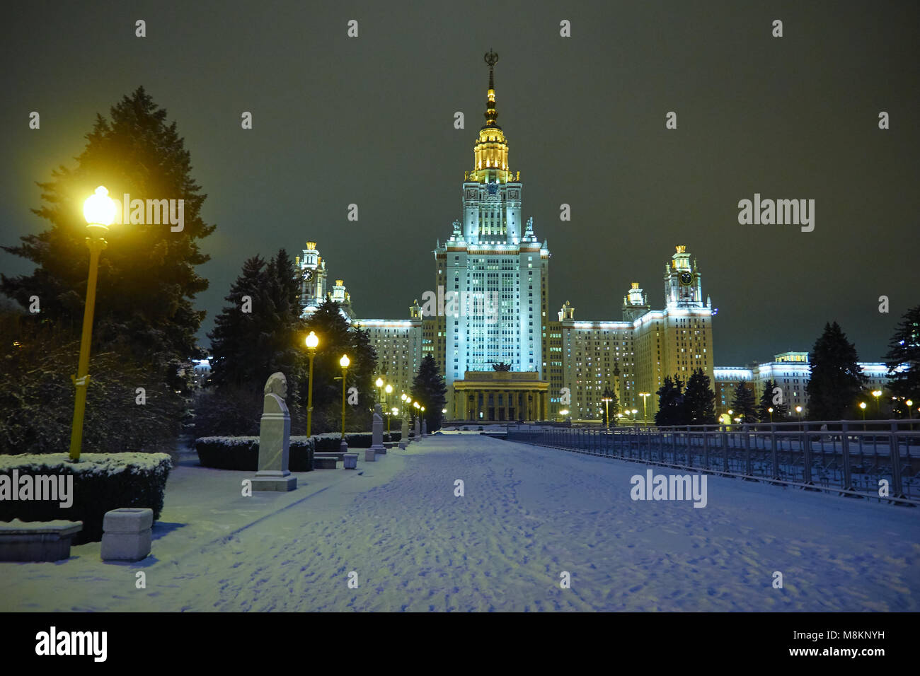 Building in the style of Stalinist architecture illuminated at night ...