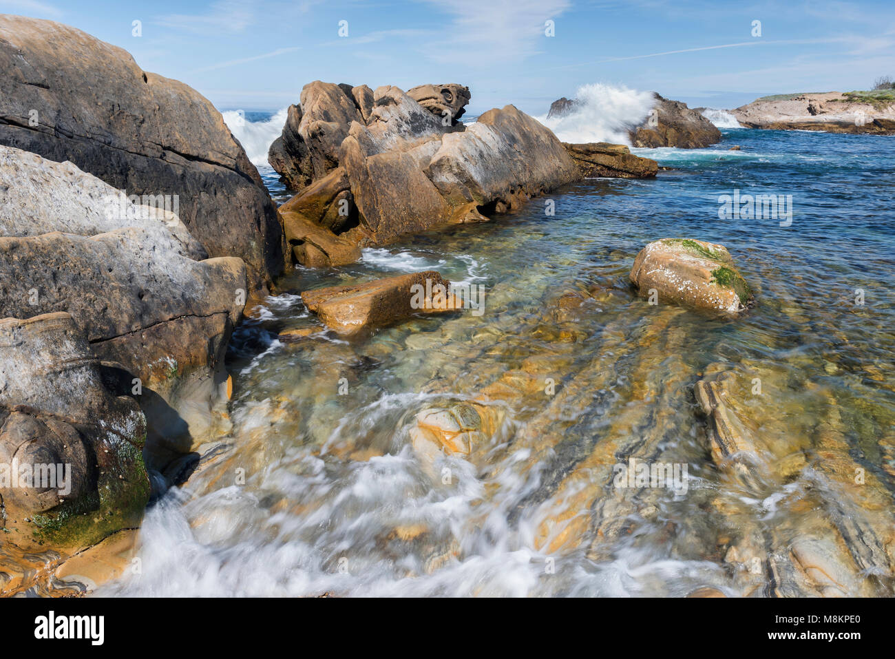 Waves, coastline, sedimentary rock Carmelo formation),Weston Beach, Pt ...