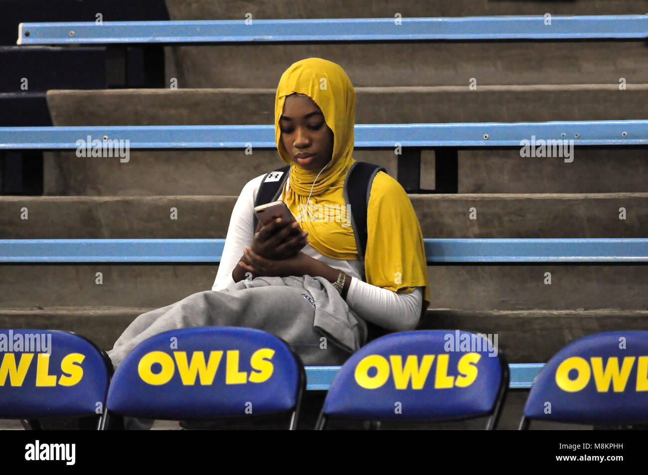 Female basketball sport spectator with smart phone Stock Photo - Alamy