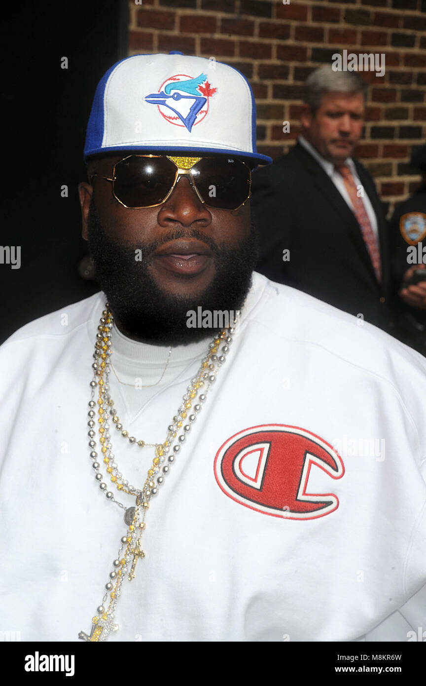 Rick Ross at The Ed Sullivan Theatre for an appearance on The Late Show ...