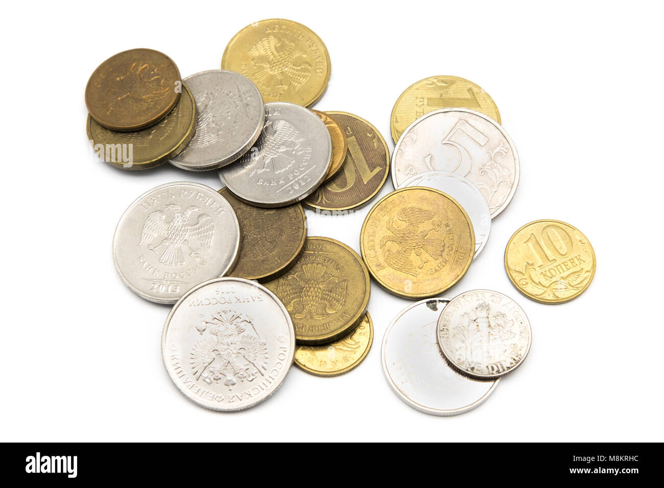 Various Russian Ruble coins isolated on white background Stock Photo ...