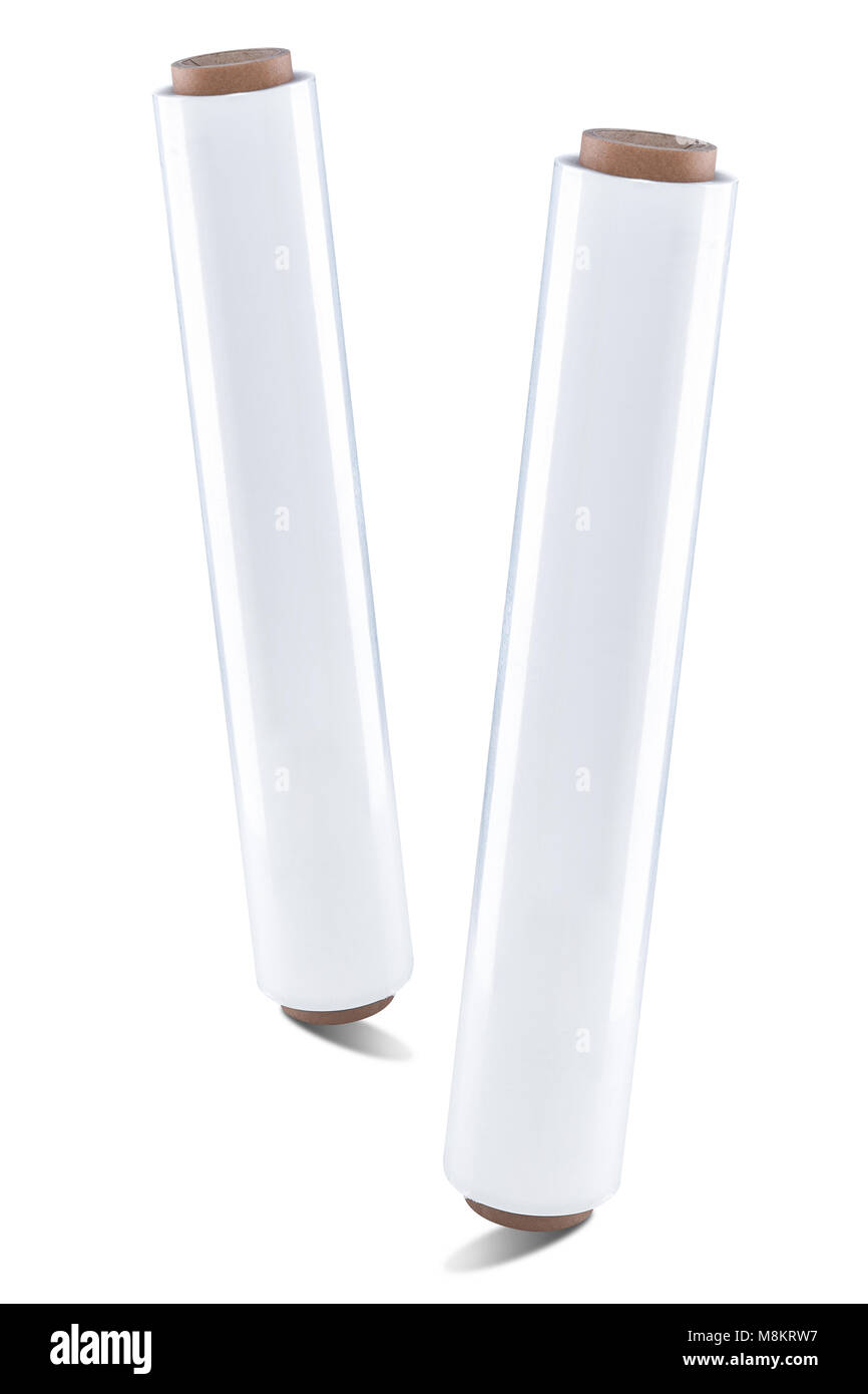 White stretch film foil at white background, isolated Stock Photo - Alamy