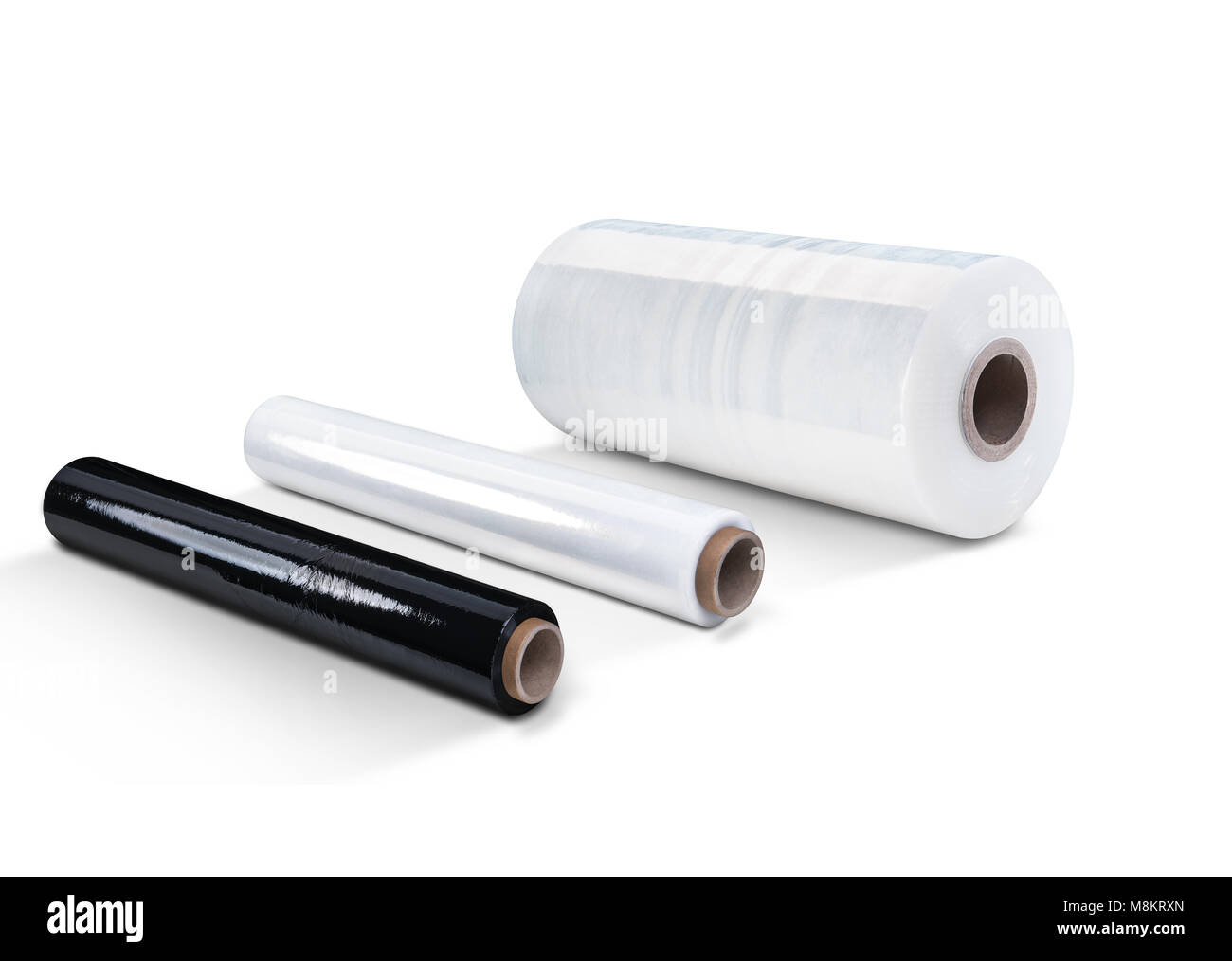 White and black stretch film foil at white background, isolated Stock ...