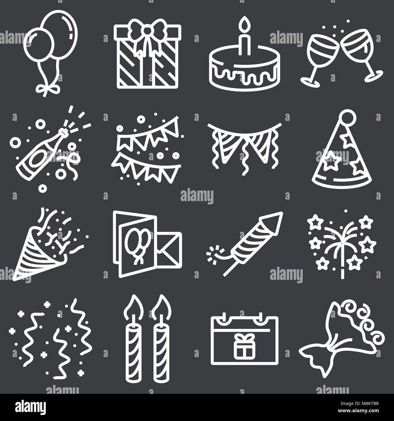 Outline web icon set - Party, Birthday, Holidays Stock Vector Image ...
