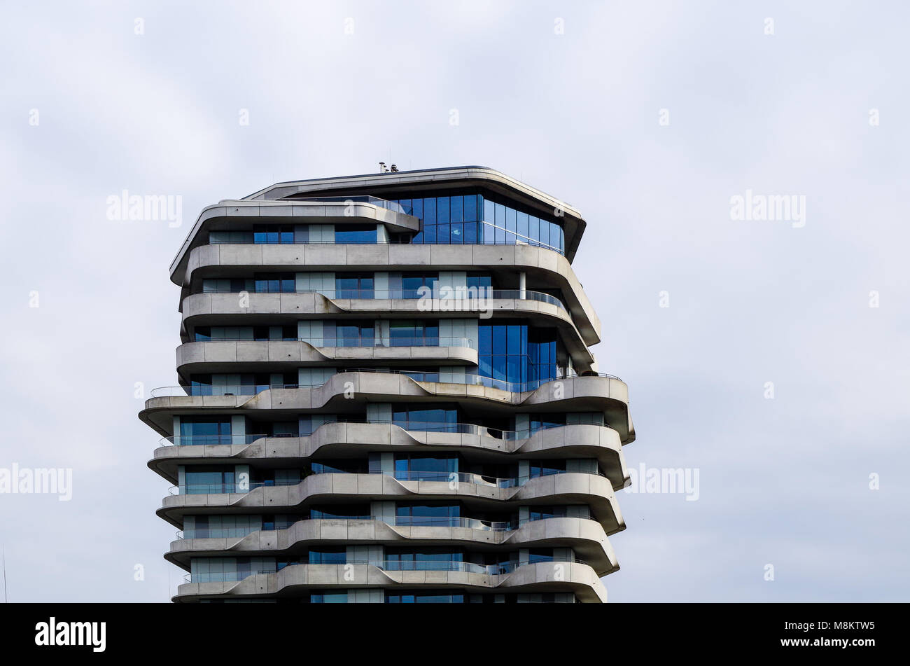 White and blue concrete building in Hamburg, Germany Stock Photo - Alamy