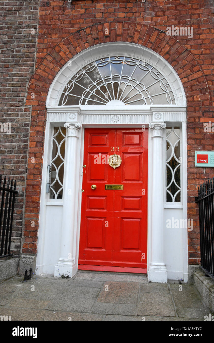 Coloured front doors of a row of Georgian houses in Dublin in Southern ...