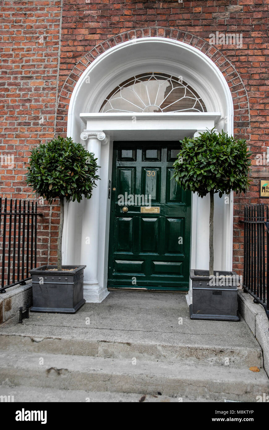 Coloured front doors of a row of Georgian houses in Dublin in Southern ...