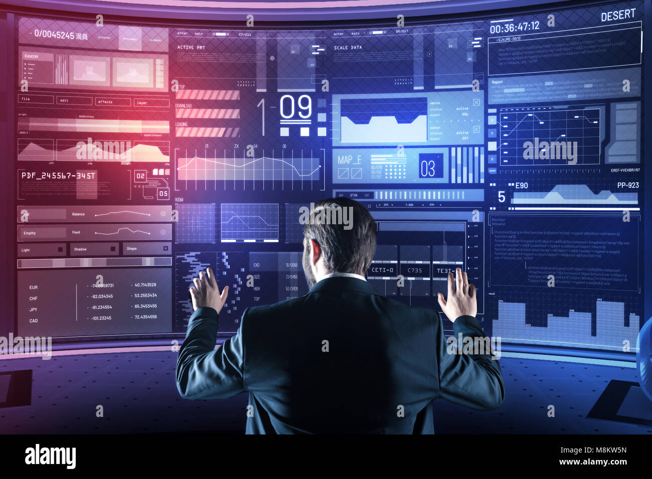 Experienced programmer looking at the screen while working with a new device Stock Photo - Alamy