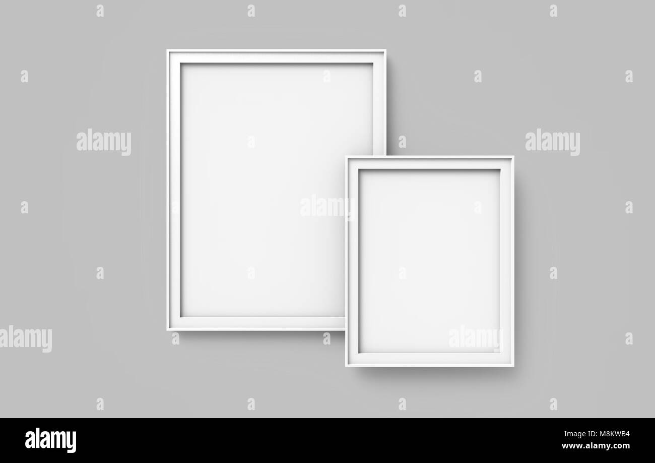 Blank picture frame mockup, 3d render frames set on wall with empty ...