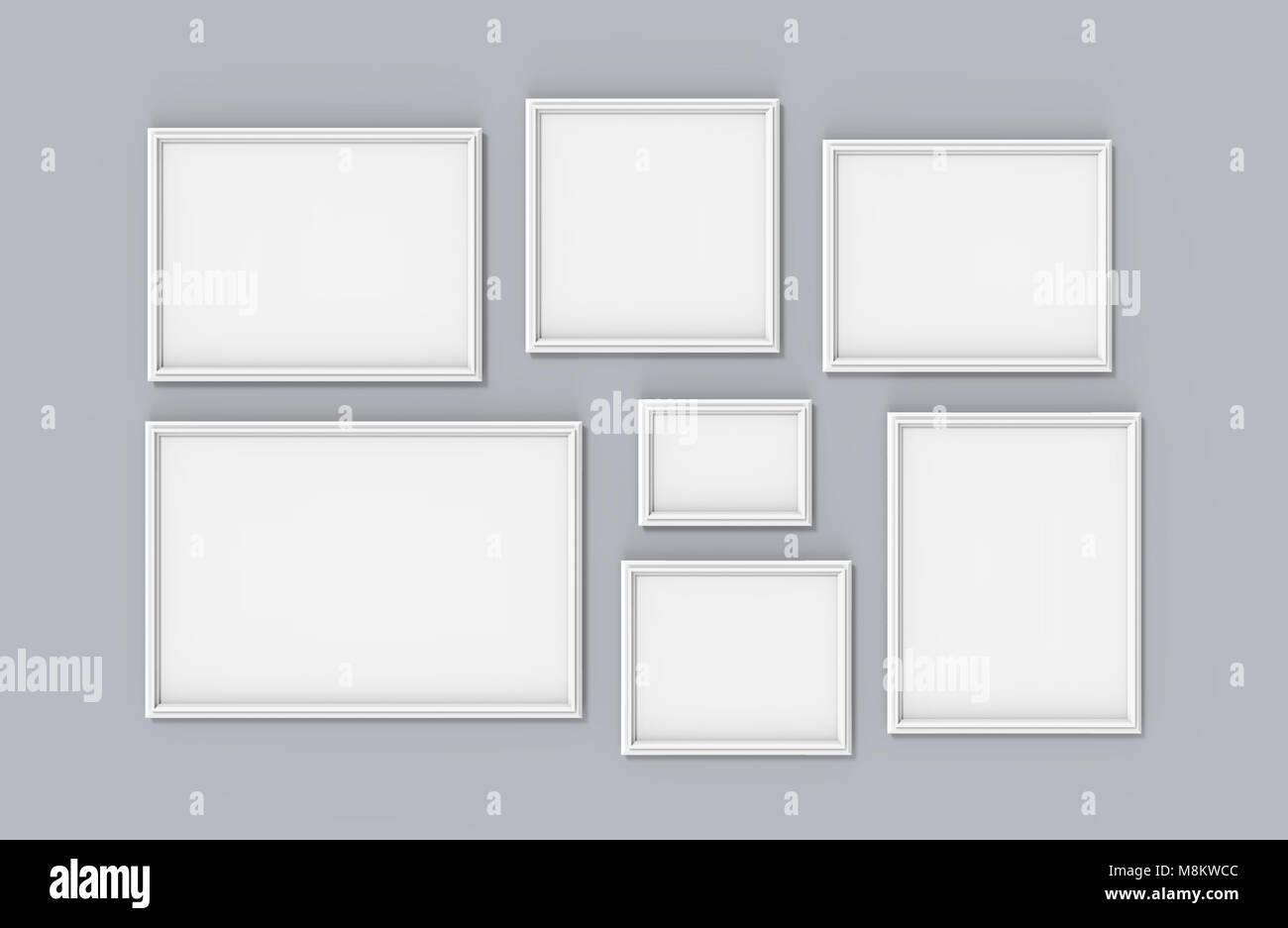 Blank picture frame mockup, 3d render frames set on wall with empty ...
