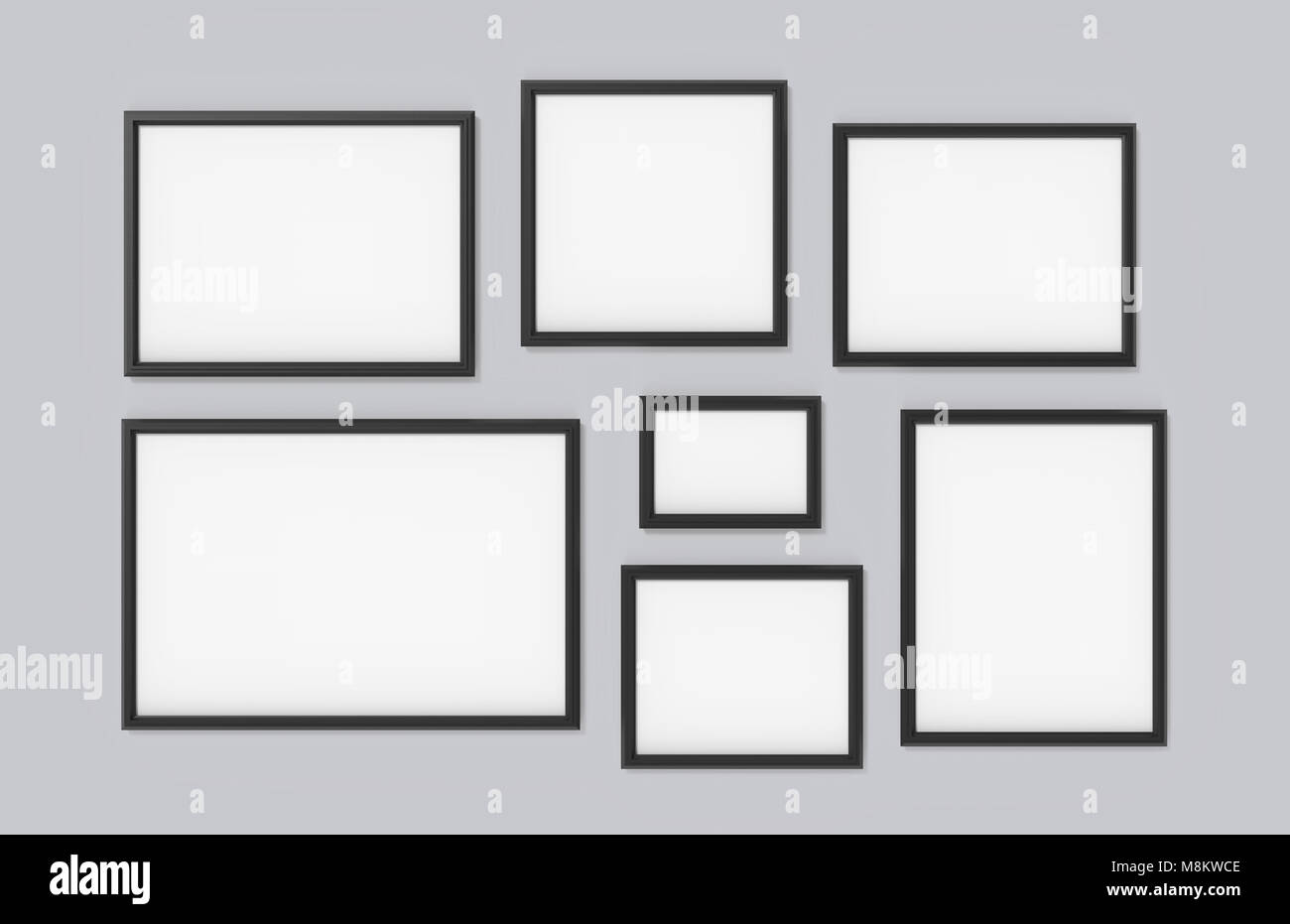 Blank picture frame mockup, 3d render black frames set on wall with ...